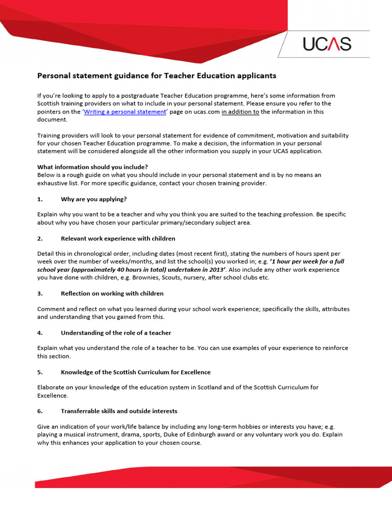 Personal Statement Tips for Teacher Ed | PDF | Teachers | Curriculum