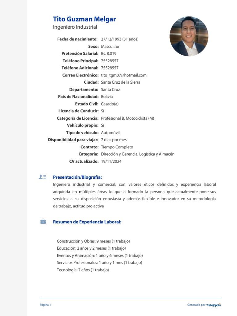 CV de Ingeniero Industrial en Logística | PDF | Logística | Business