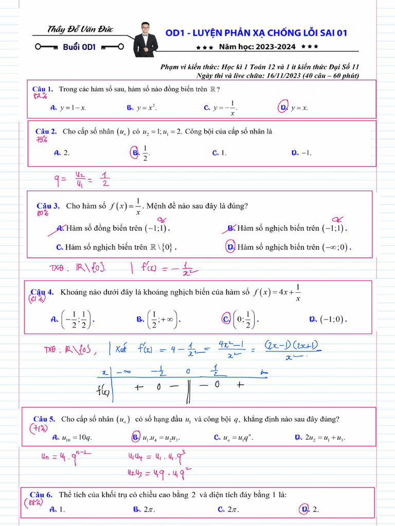 (VIẾT TAY) OD1 - Đề Luyện Phản Xạ - Chống Lỗi Sai số 01 | PDF
