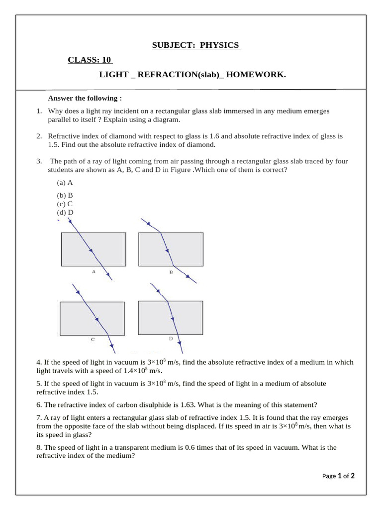 10 HW light -Refraction (slab) | PDF