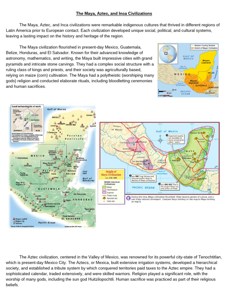 The Maya, Aztec, and Inca Civilizations Reading | PDF | Inca Empire ...
