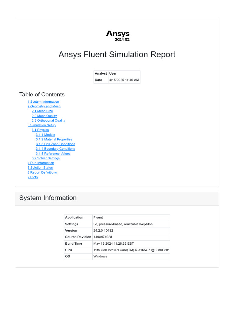 Ansys Fluent Simulation Report | PDF | Turbulence | Viscosity