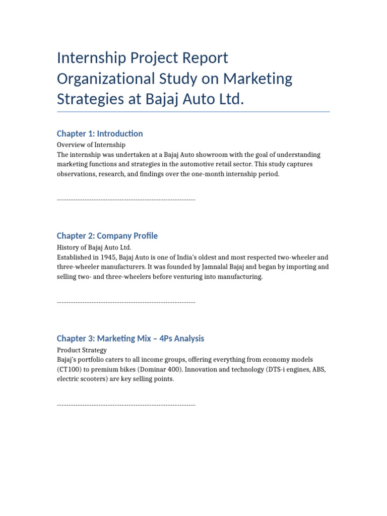 Bajaj Marketing Study Internship Report | PDF | Marketing | Brand