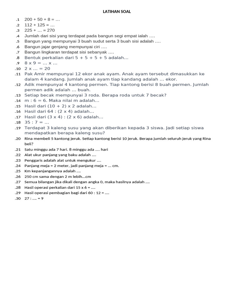 LATIHAN SOAL Kelas 2 | PDF