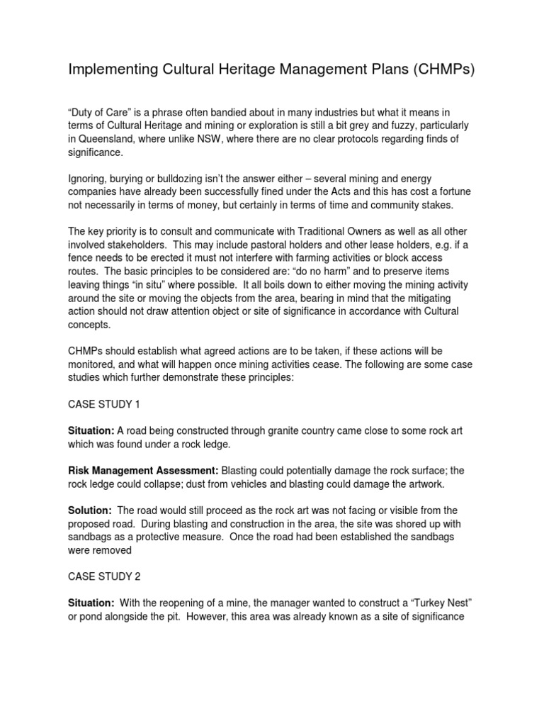 Implementing Cultural Heritage Management Plans | PDF