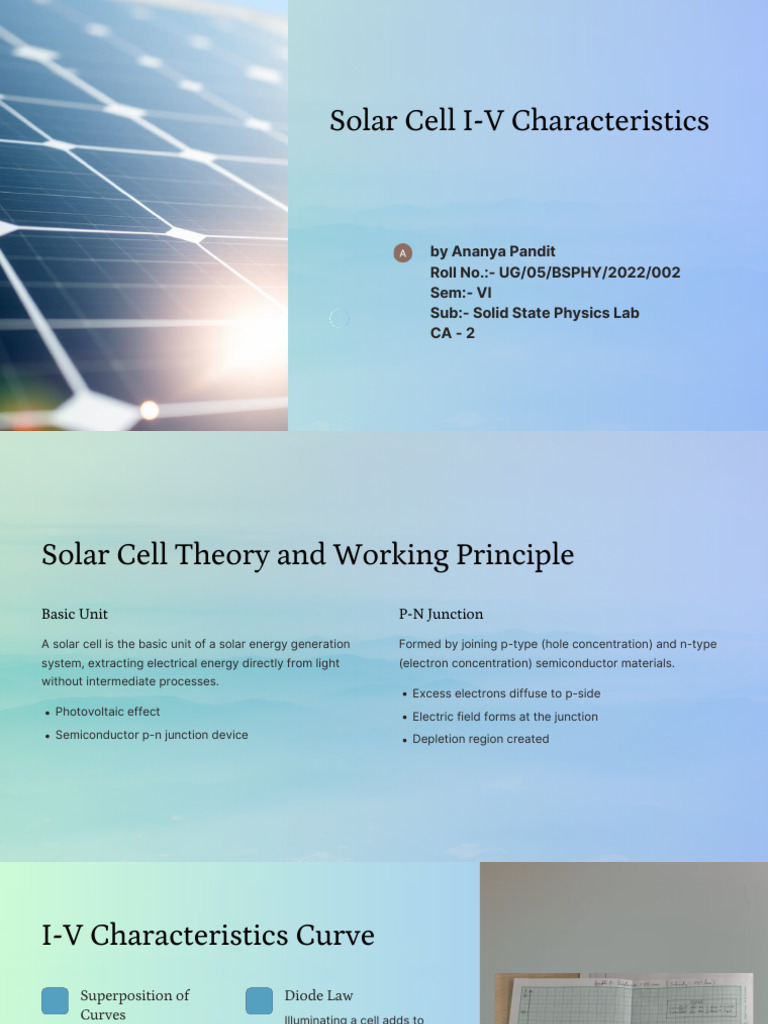 Solar Cell I-V Characteristics Analysis | PDF | Solar Cell | P–N Junction