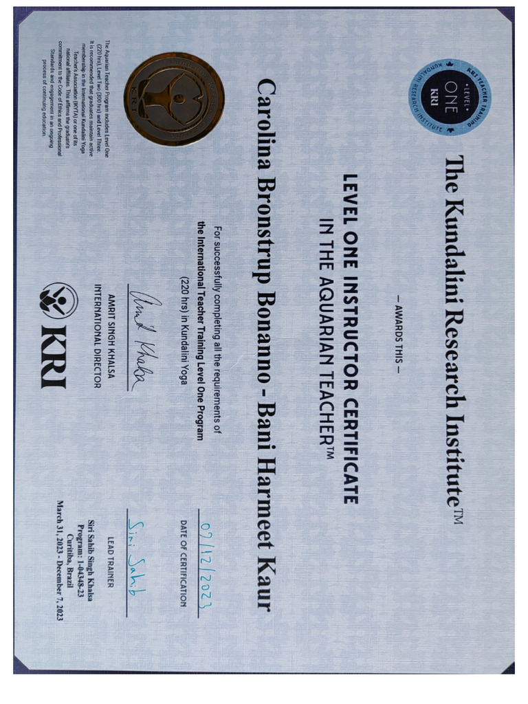 Certificado KRI N1 | PDF