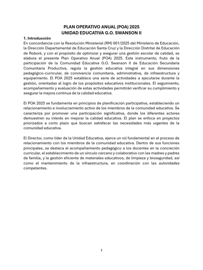 Plan Operativo Anual SWANSON 2025 | PDF | Análisis FODA | Maestros