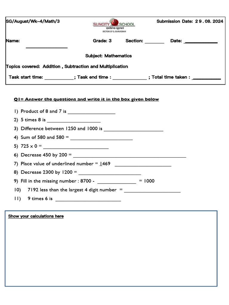 Gr3 Math August Week 4 HW | PDF