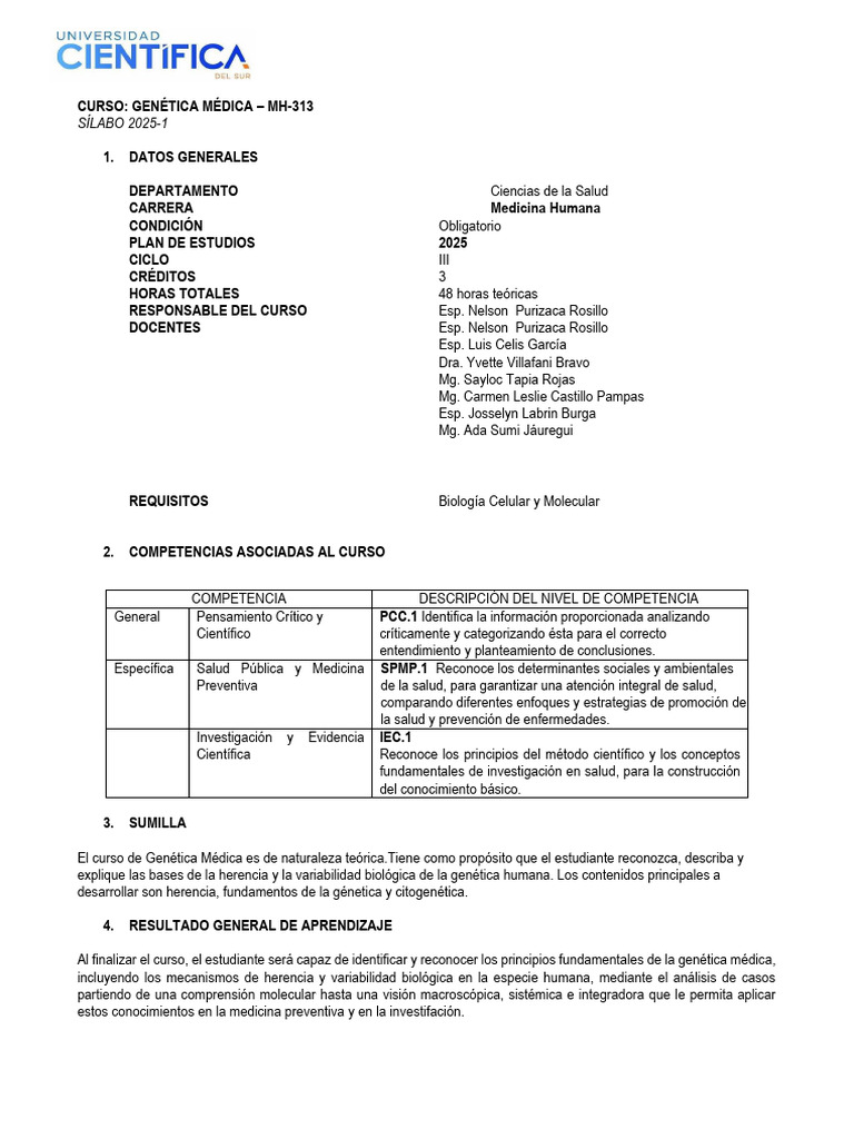 GENÉTICA MÉDICA_MH-313_2025-1-4 | PDF | Biología | Ciencias de la vida