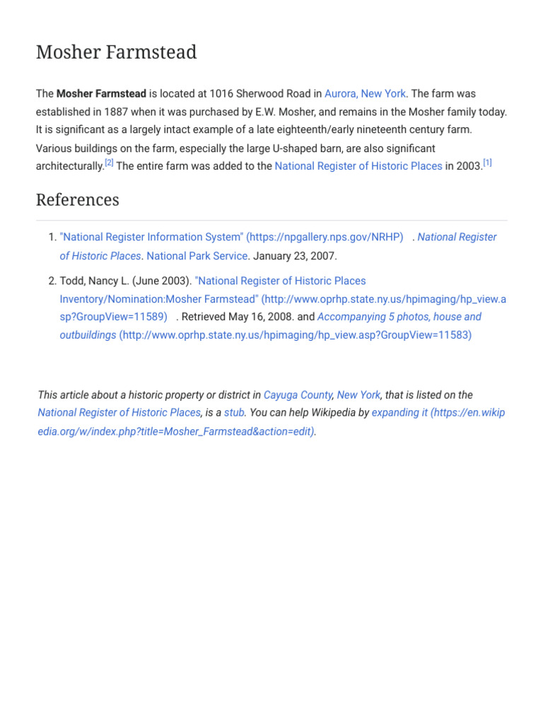 Mosher Farmstead - Wikipedia | PDF