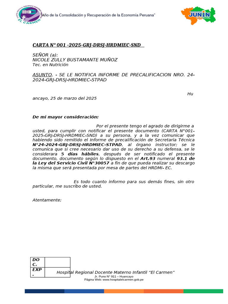 Carta de Noti - Informe Preca Nicol | PDF