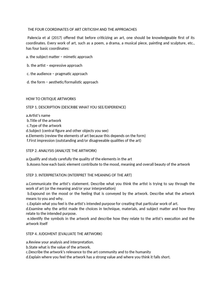 Four Steps of Art Criticism Explained | PDF