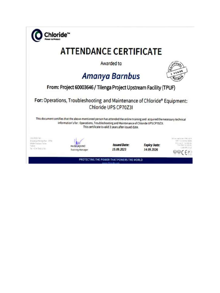 Chloride UPS Certificate | PDF