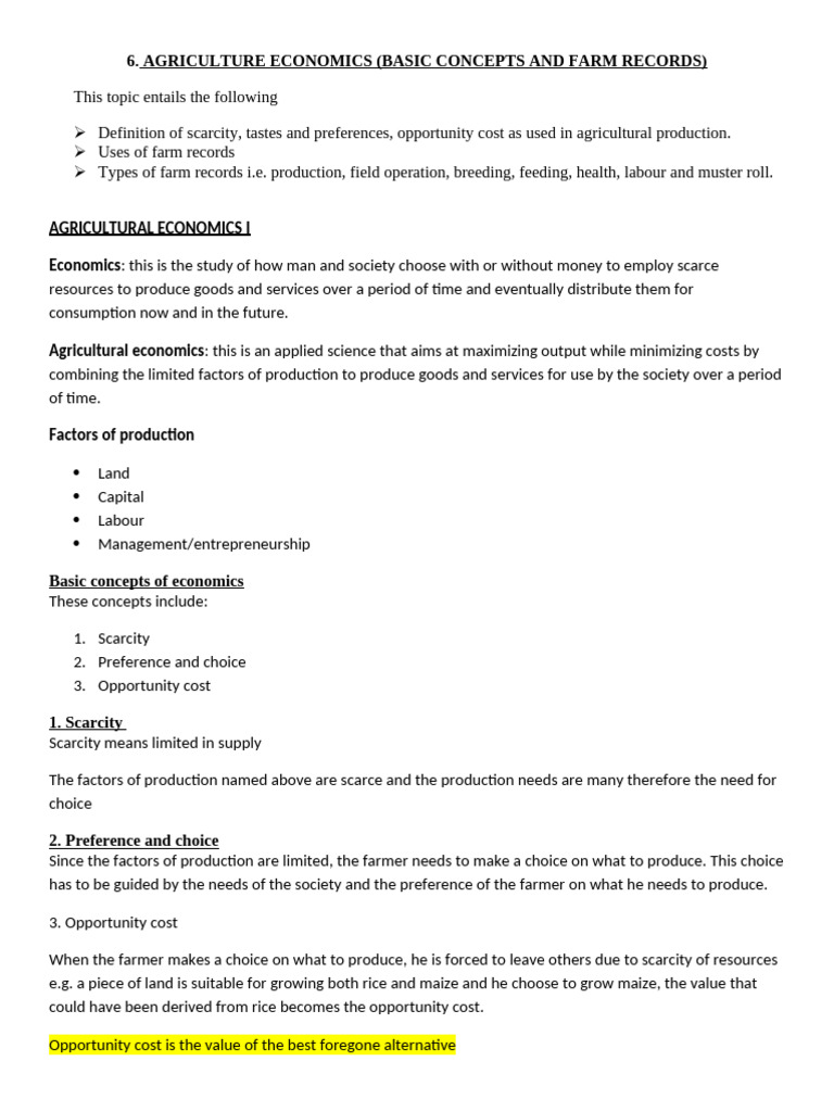 Agricultural Economics: Key Concepts & Records | PDF | Economics | Farms