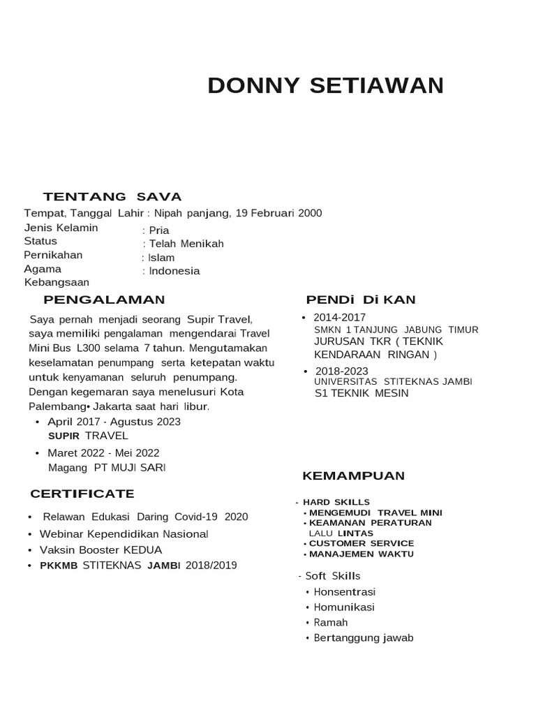 CV Lamaran Donny Setiawan | PDF