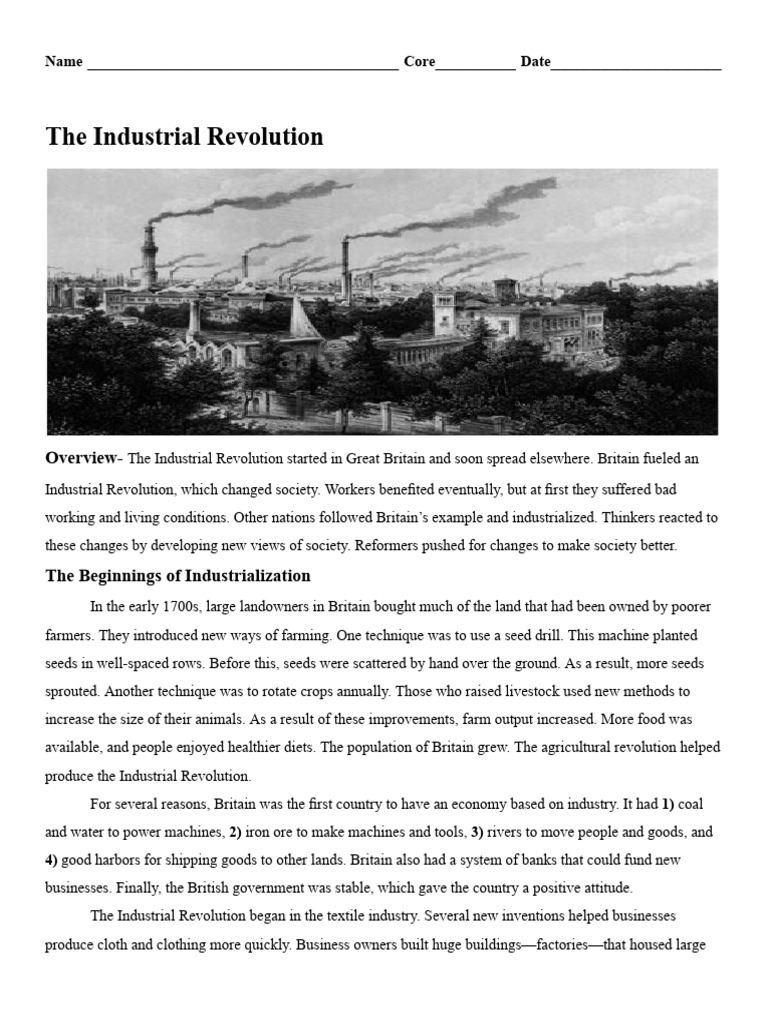 Reading Handout - The Industrial Revolution | PDF | Socialism ...