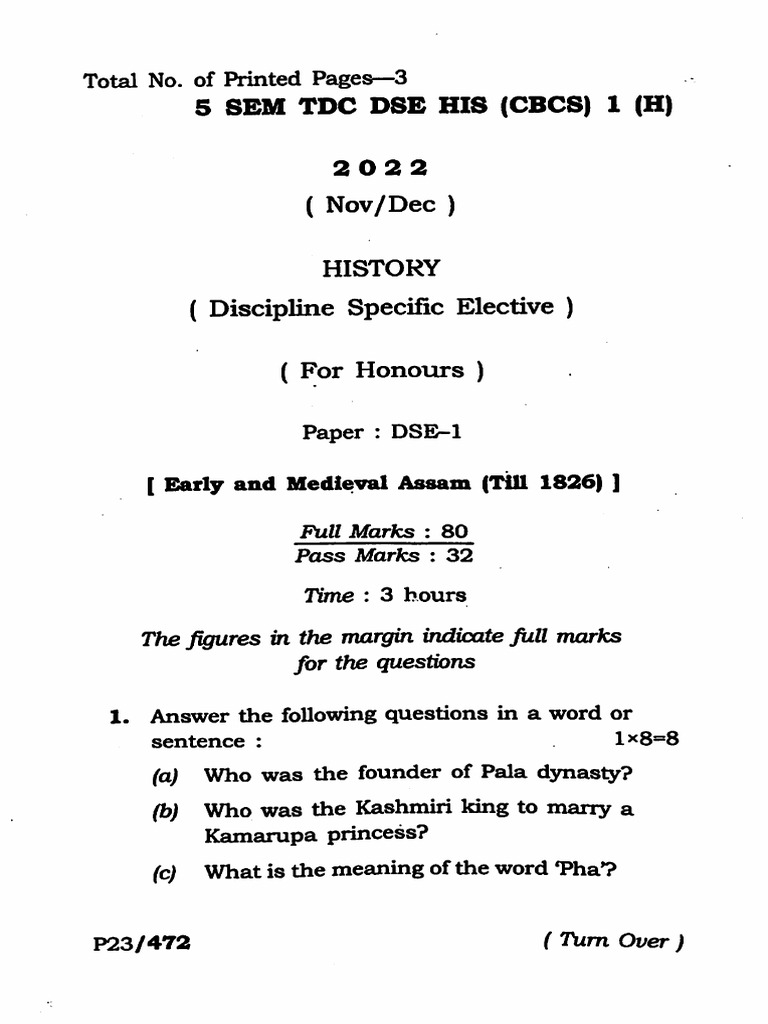 History 2022 5 Sem Paper DSE 1 | PDF
