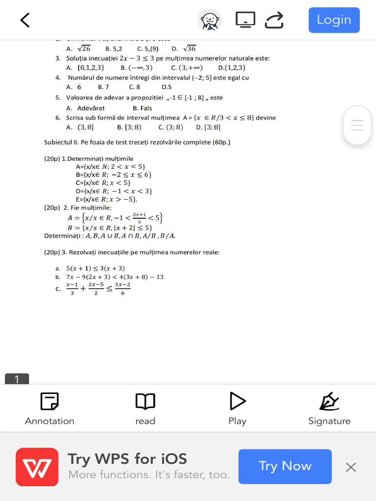 Intervale de Numere Reale Cls Viii Test Sumativ | PDF
