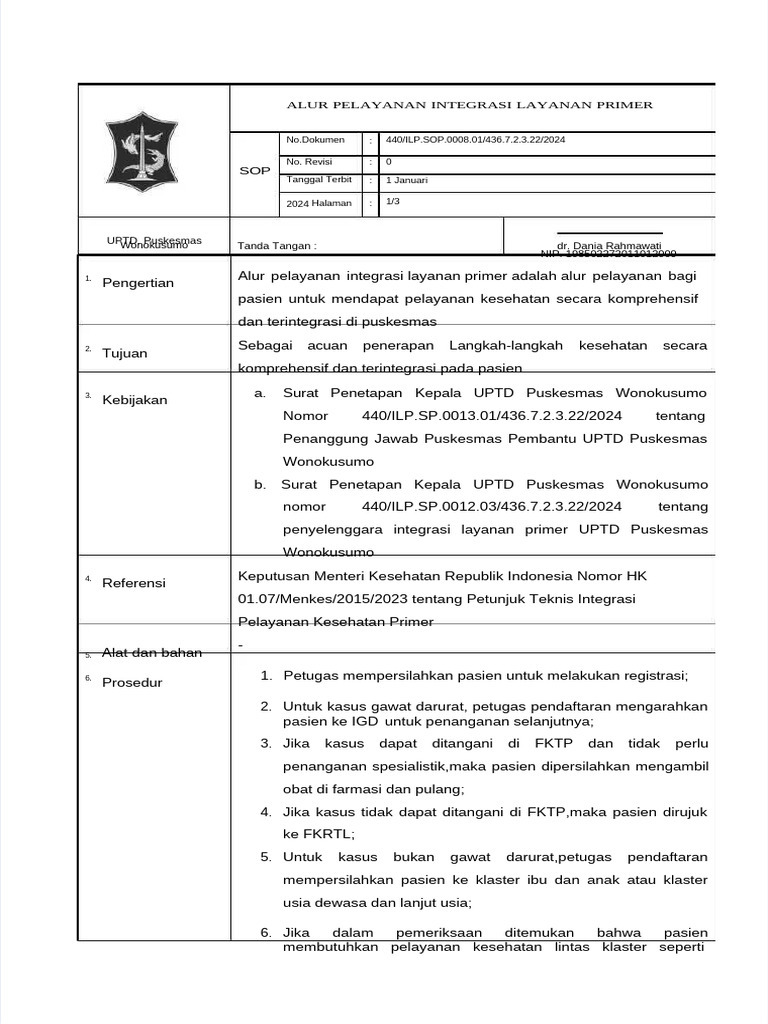 PDF Sop Alur Pelayanan Integrasi Layanan Primer | PDF