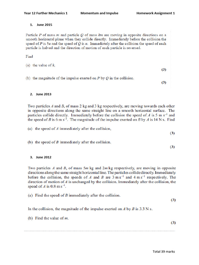 Assignment 1 - momentum and impulse | PDF