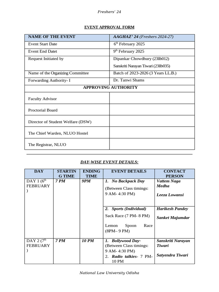Event Scheduling Form ACAD | PDF
