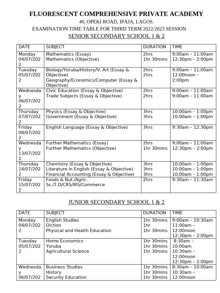 Third Term Examination Time Table | PDF