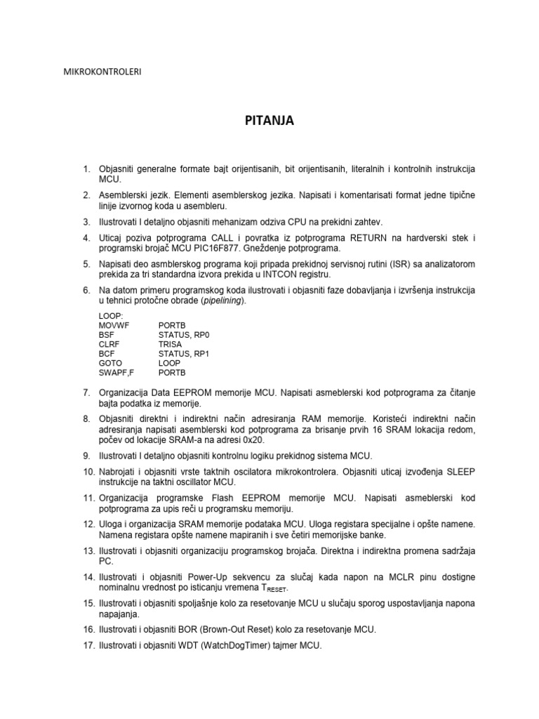 MIKROKONTROLERI_PITANJA | PDF