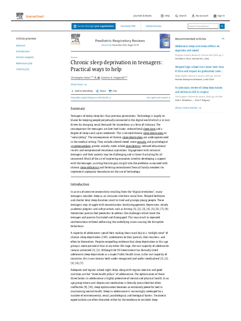 Chronic Sleep Deprivation in Teenagers | PDF | Sleep | Sleep Deprivation