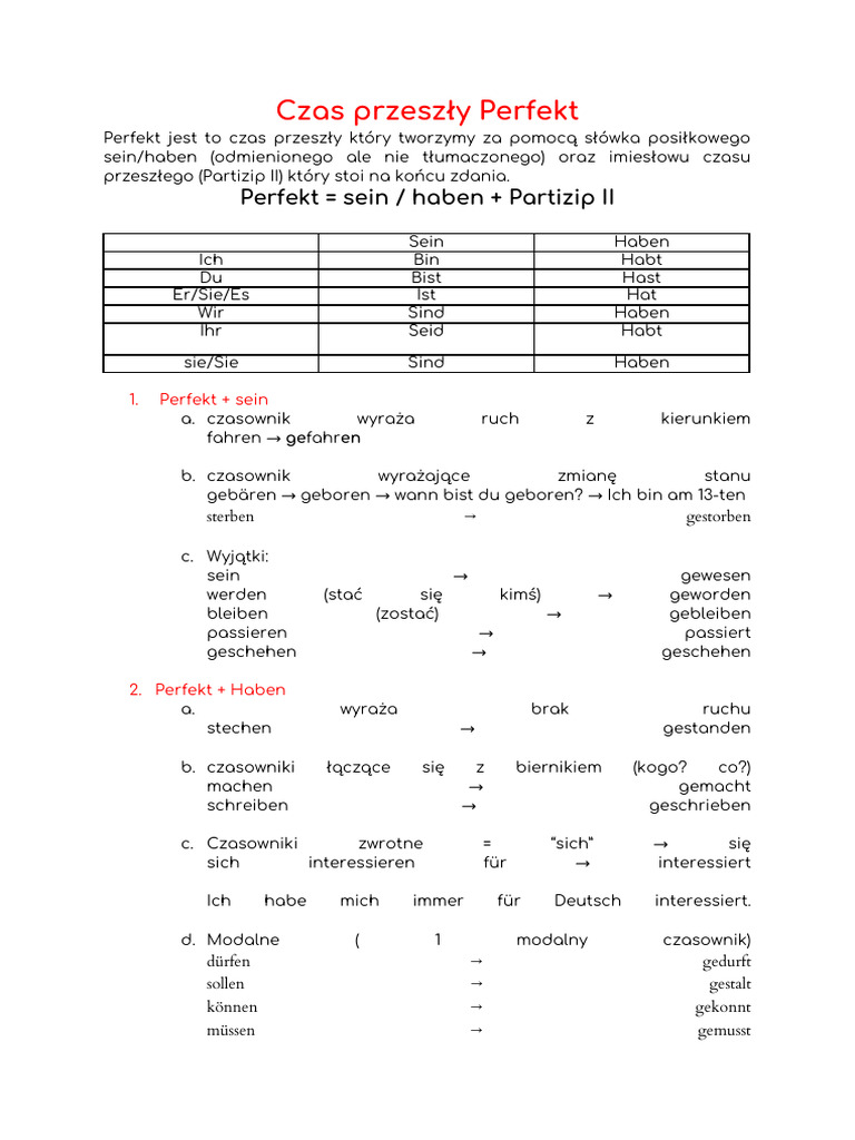 Czas Przeszły Perfekt | PDF