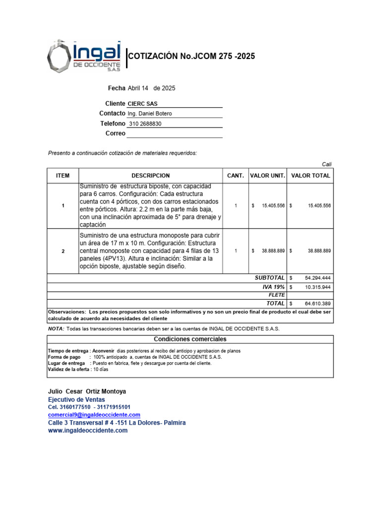 Cotizacion 275-25 Cierc SAS | PDF | Economias