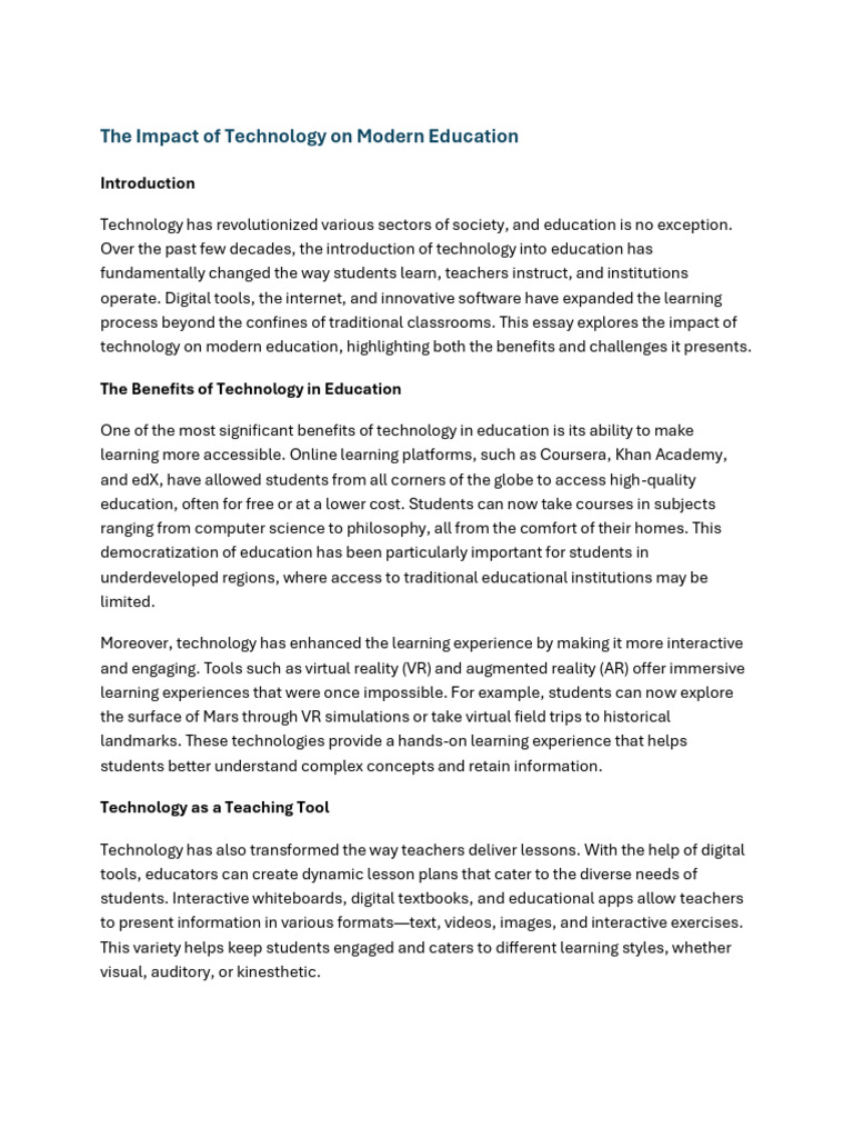 The Impact of Technology On Modern Education | PDF | Virtual Reality ...