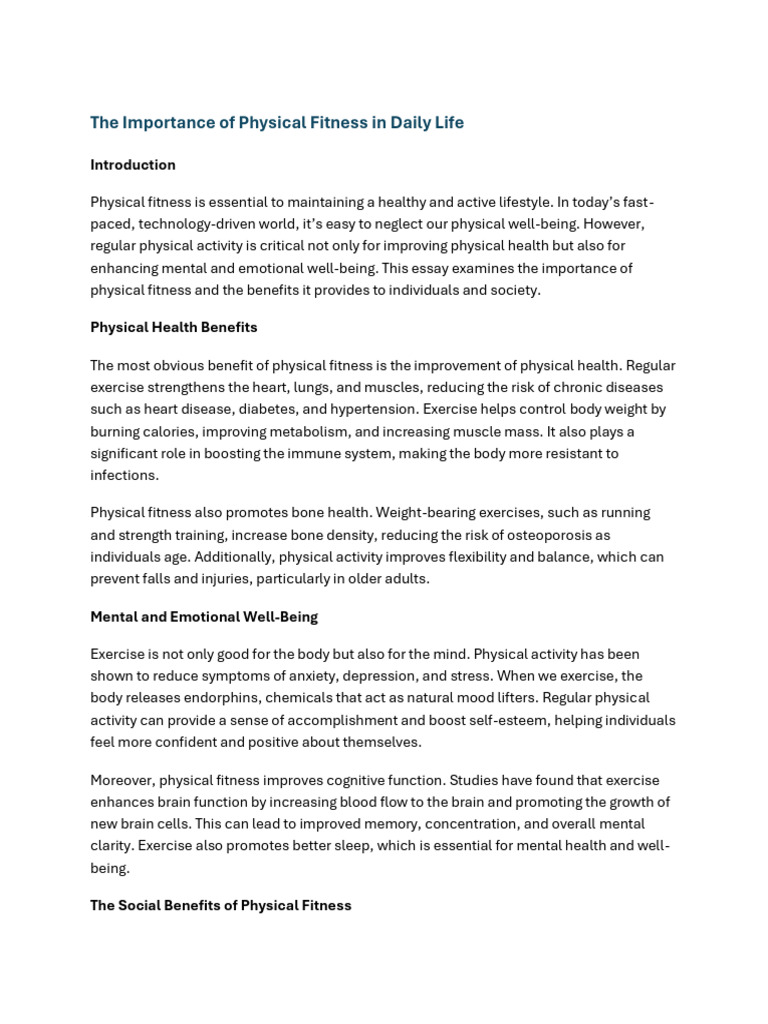 Benefits of Physical Fitness Explained | PDF | Physical Fitness ...