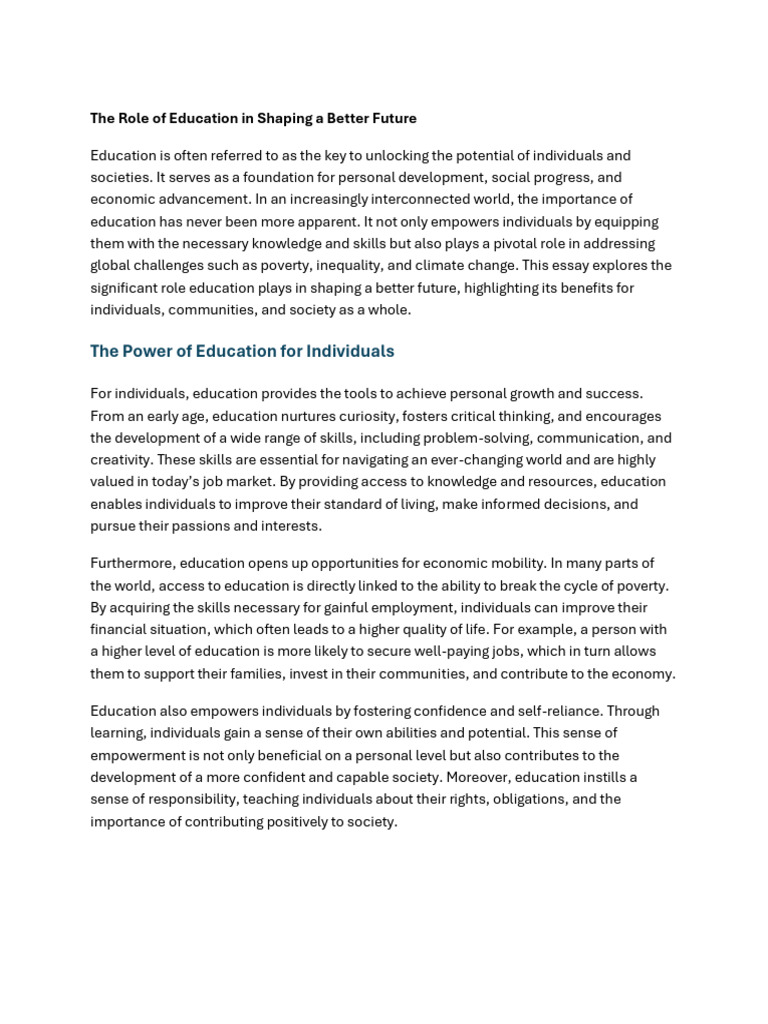 Education's Impact on Future Progress | PDF | Economic Inequality ...