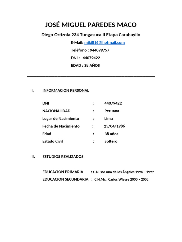 José Miguel Paredes Maco CV | PDF