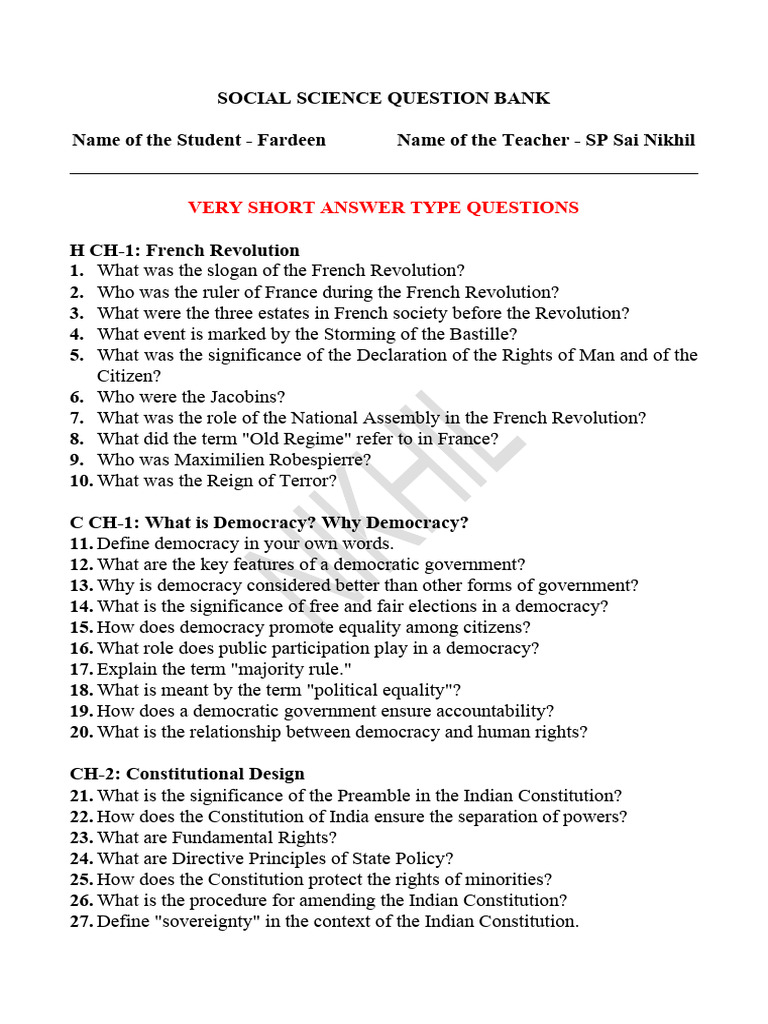 Social Science Question Bank | PDF | Democracy | Political Ideologies