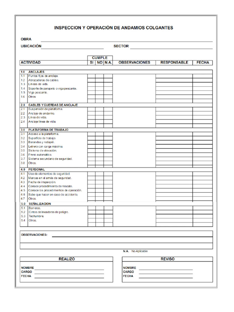 check list andamio colgante | PDF