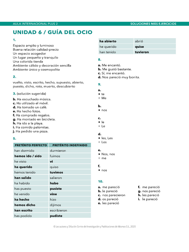 Solucion Unidad 6 Aula Plus 4 | PDF