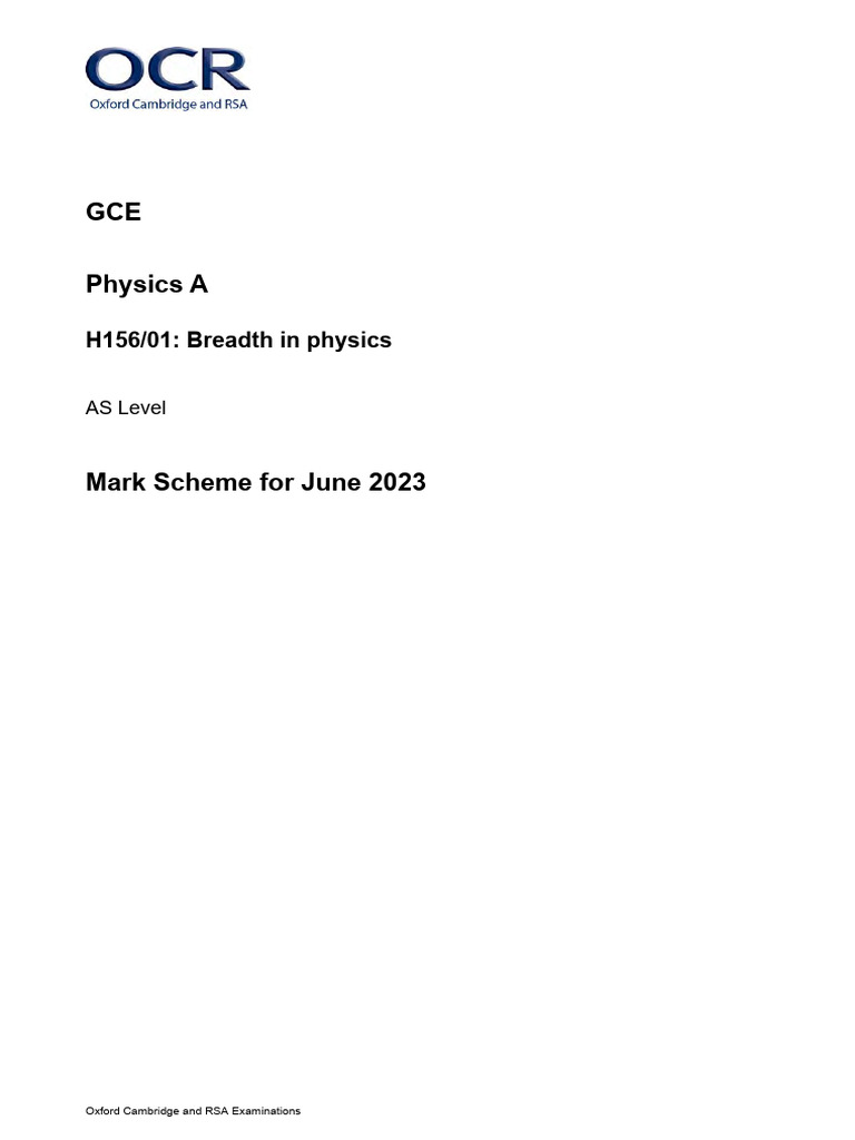 June 2023 A Level Physics Mark Scheme | PDF | Qualifications