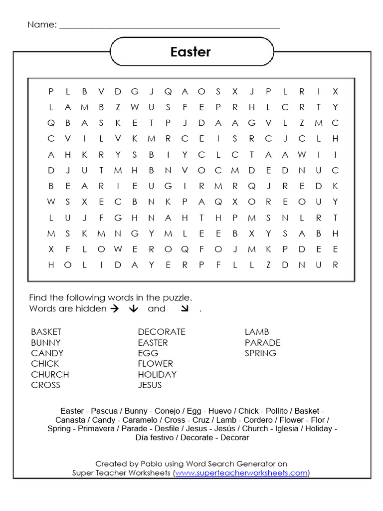 Sopa de Letras - Tema Pascuas - Inglés | PDF | Easter | Liturgical Calendar
