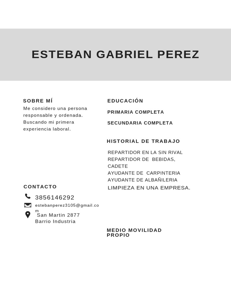 A4 CV Estudiante Formal Blanco y Negro | PDF
