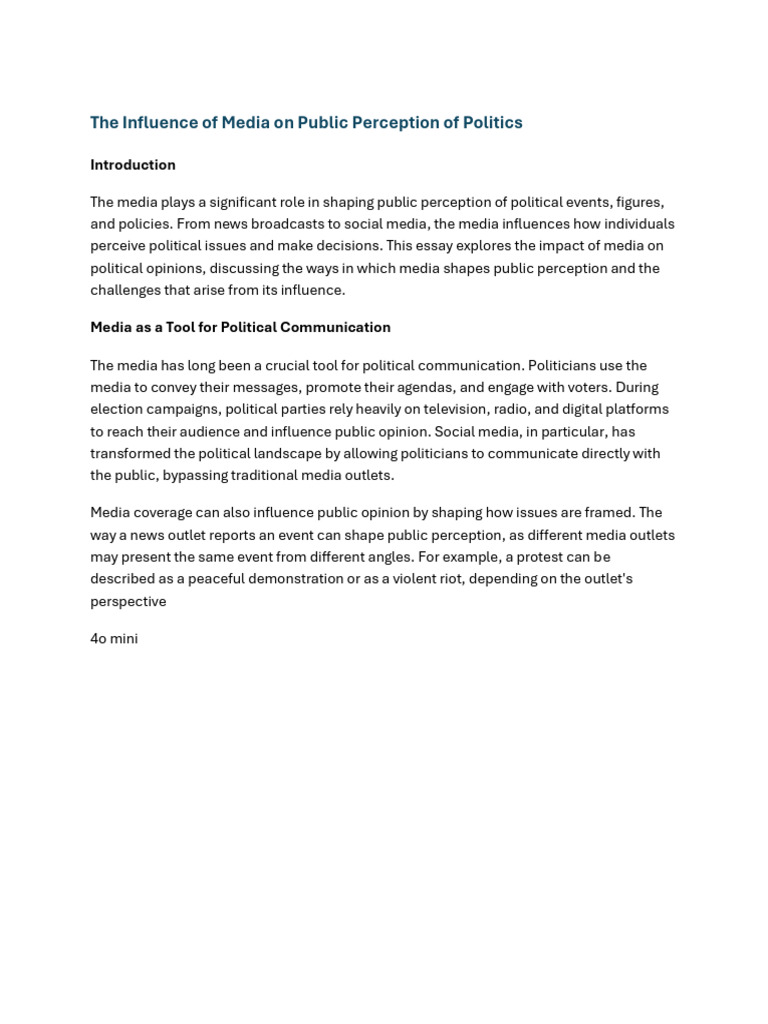 Media's Role in Shaping Political Perception | PDF