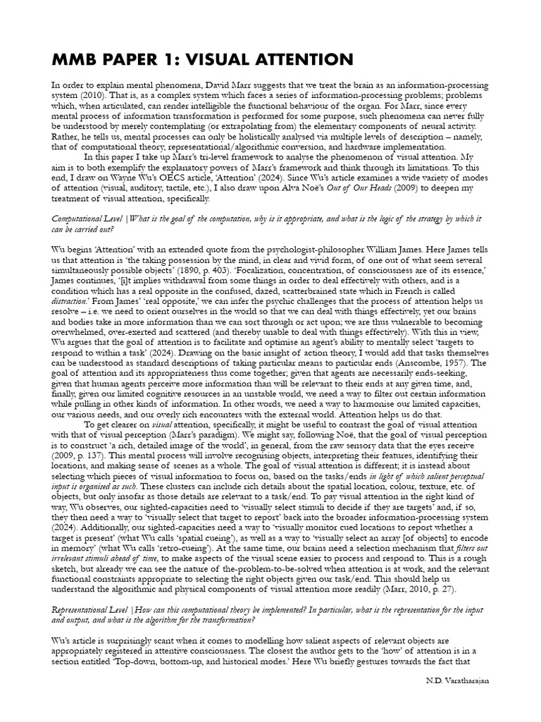 MMB Short Paper 1 (Visual Attention) - N.D. Varatharajan | PDF | Attention | Perception