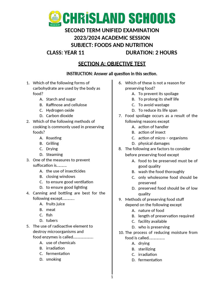 FOODS AND NUTRITION YEAR 11 | PDF | Food Preservation | Retail