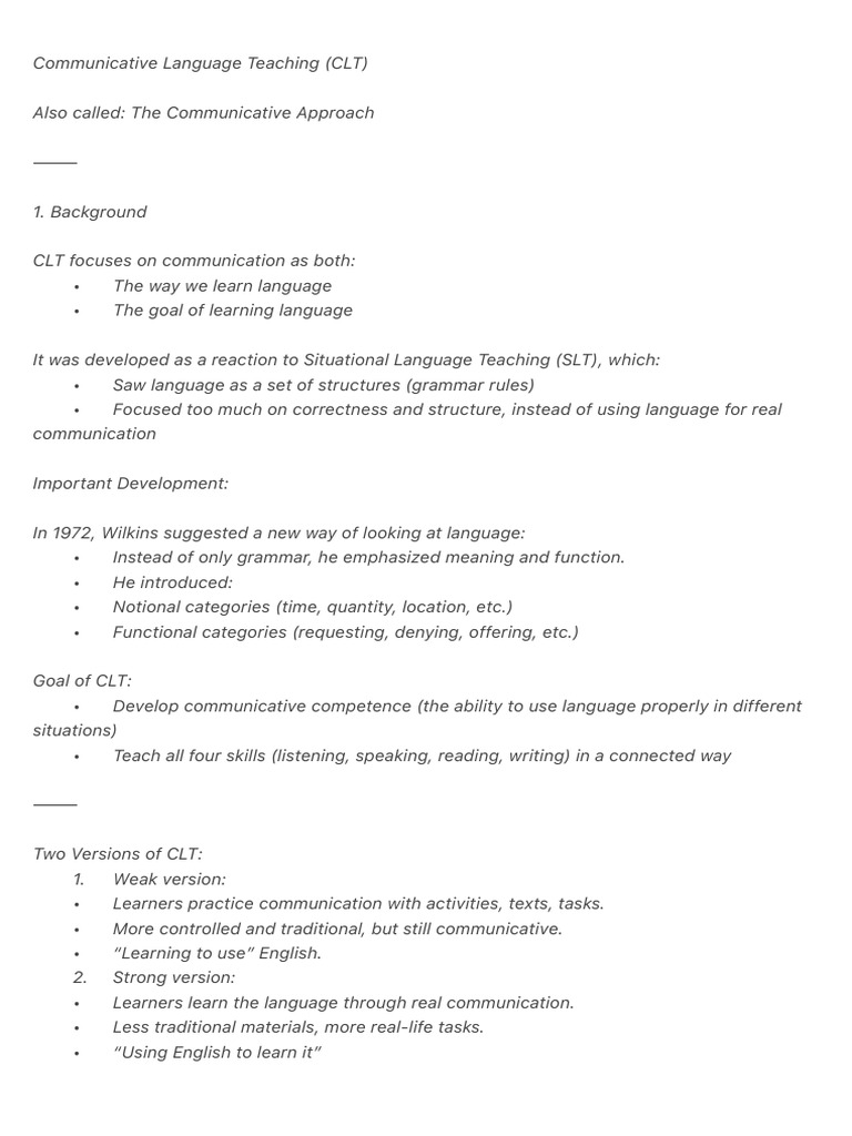 Communicative Language Teaching (CLT) | PDF | Constructivism ...