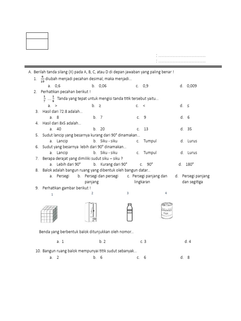 Soal Asas 2 Kelas 4 MTK | PDF