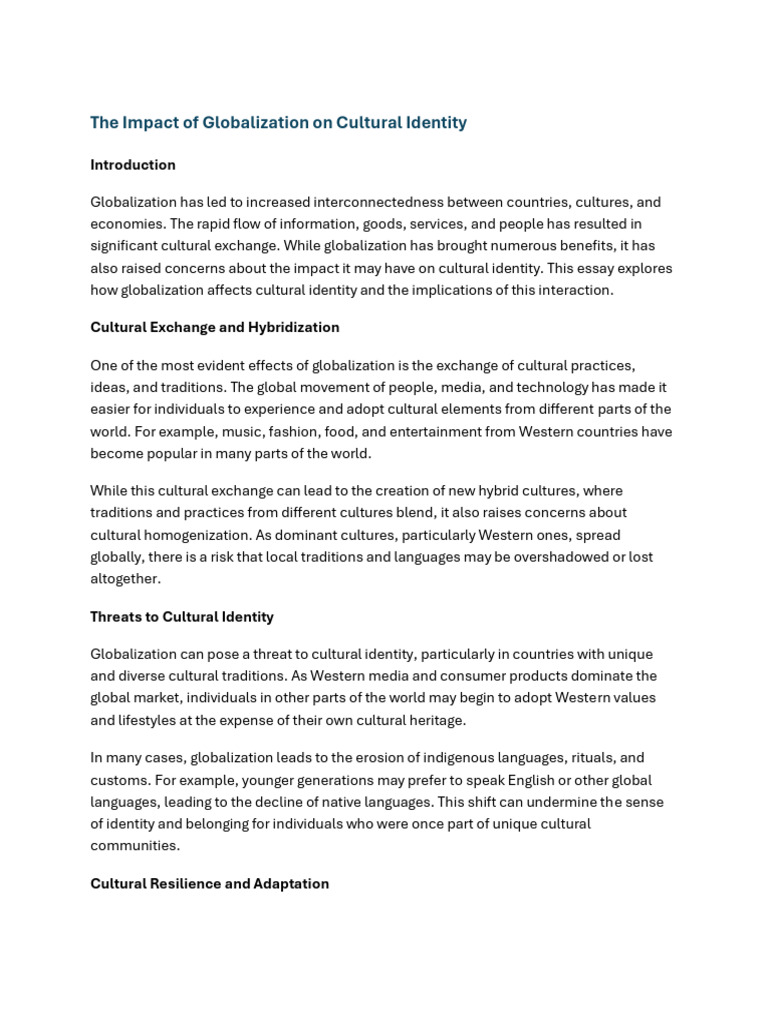 The Impact of Globalization On Cultural Identity | PDF | Globalization ...