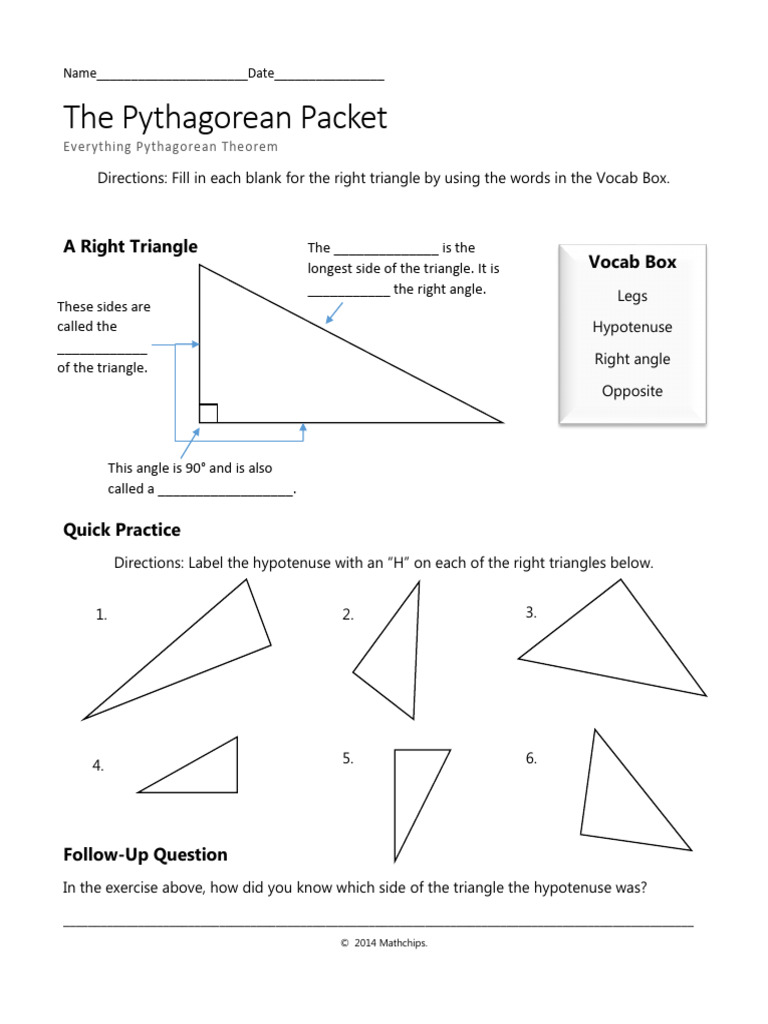 The Pythagorean Packet: A Right Triangle Vocab Box | PDF | Geometric ...