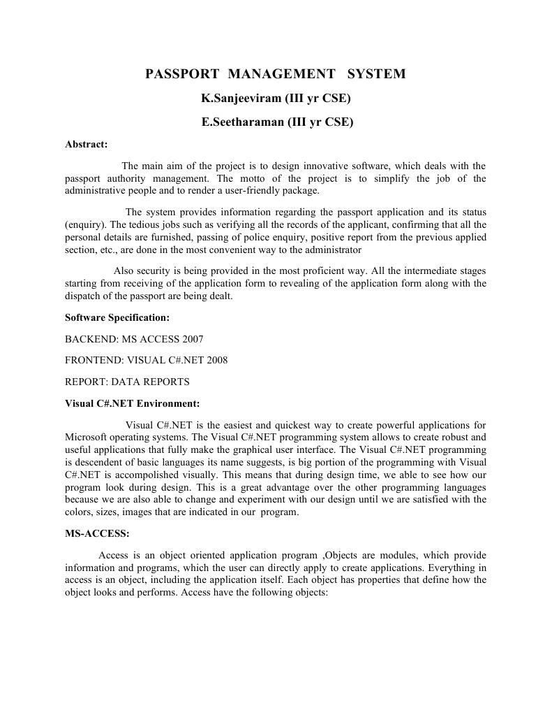Passport Management System | Download Free PDF | C Sharp (Programming ...