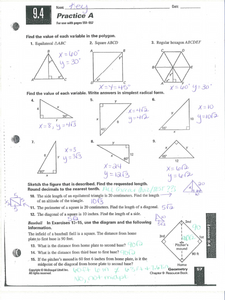 Special Right Triangles HW Key | PDF